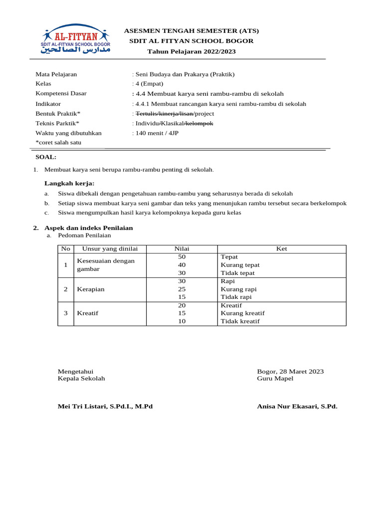 1. Soal Ats Praktik Sbdp Kelas 4 | PDF
