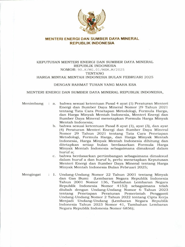 Kepmen ICP Bulan Februari 2025 | PDF