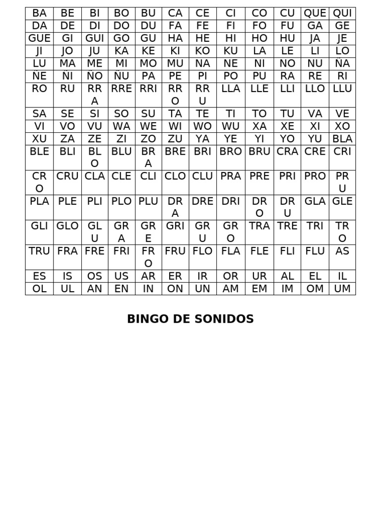 Bingo de Sonidos | PDF