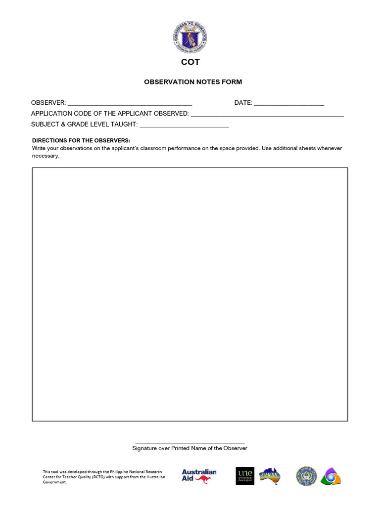 45 Pcs COT-ECP-Observation Notes Form | PDF