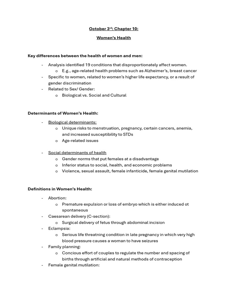 HSCI 160 Lecture Notes CHP 10 | PDF