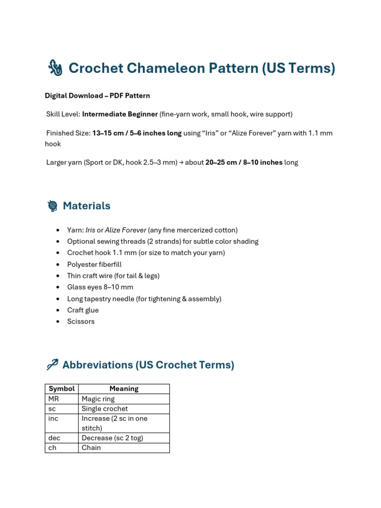Crochet Chameleon Pattern PDF Download | PDF | Crochet | Yarn