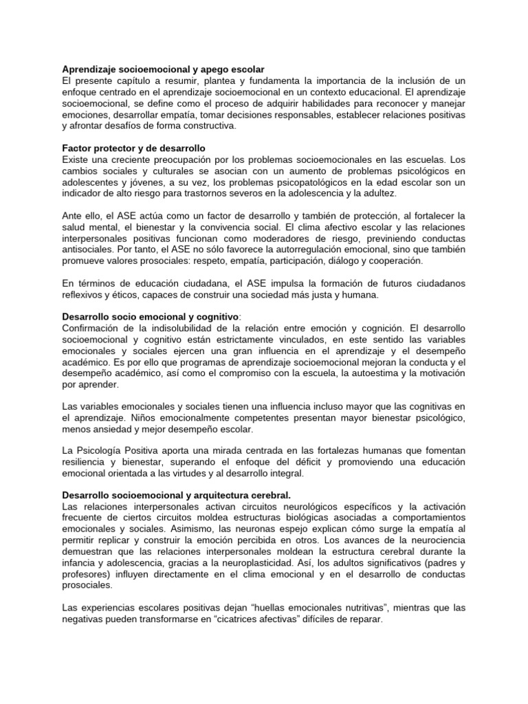 Aprendizaje Socioemocional y Apego Escolar Síntesis | PDF | Las ...
