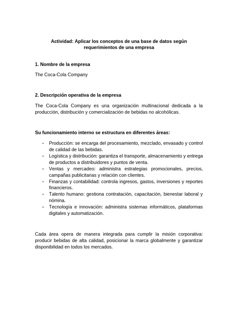 Actividad 1 Coca-Cola | PDF | Coca Cola | Logística