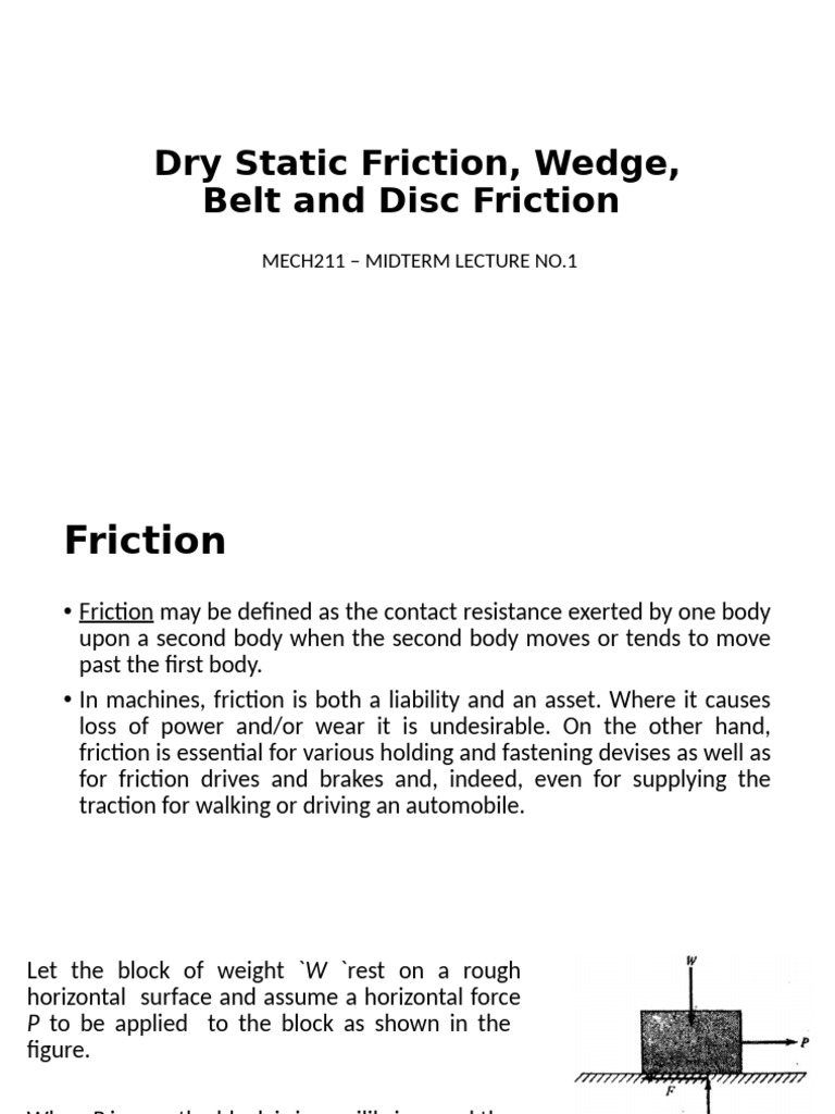 MECH211 - Dry Static Friction, Wedge, Belt and Disc Friction | PDF ...