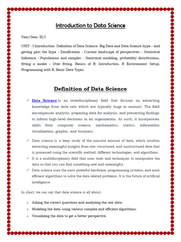 Introduction to Data Science UNIT 1 | PDF | Regression Analysis ...