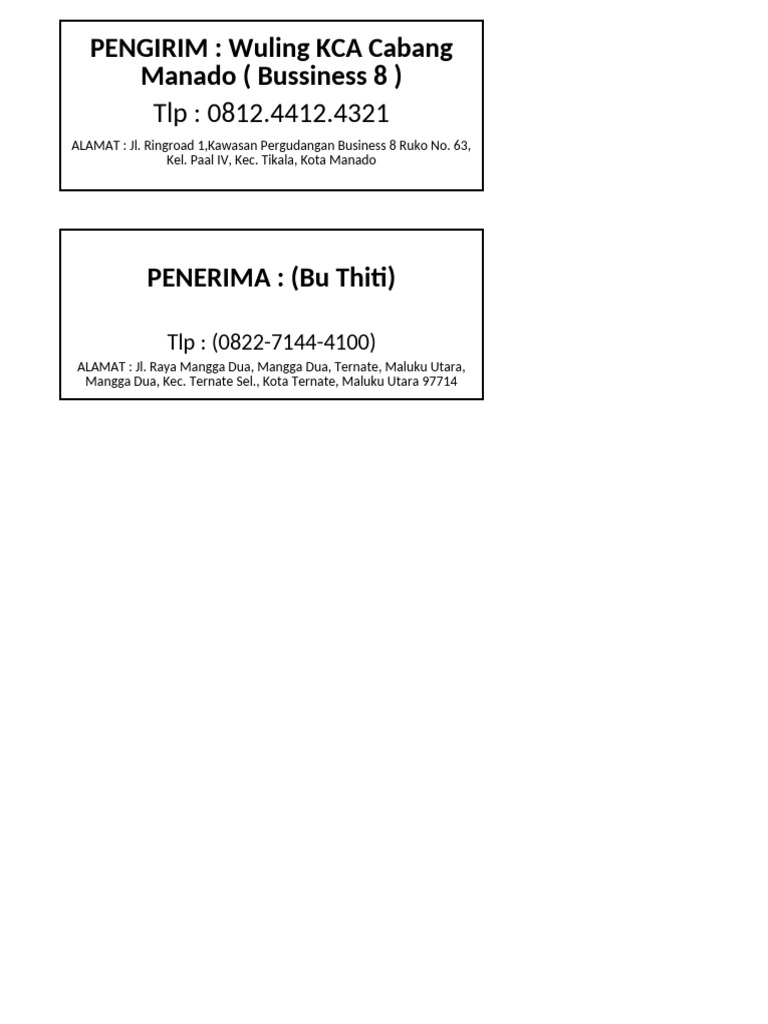 Format Alamat Kirim | PDF