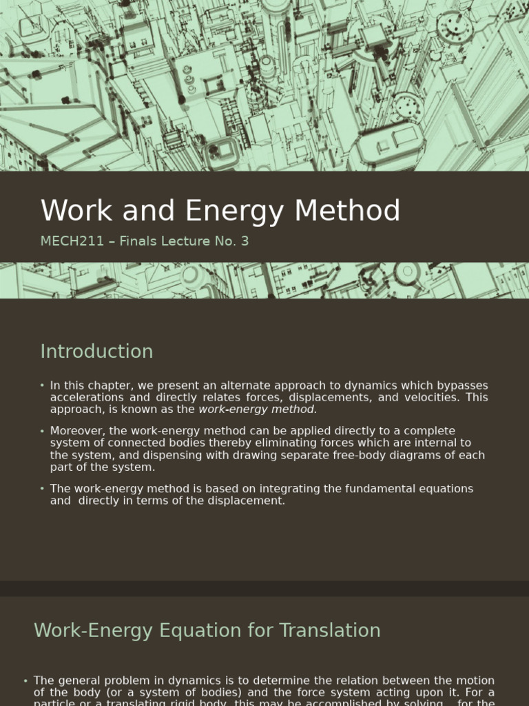 MECH211 - Work and Energy Method | PDF | Force | Rotation Around A ...