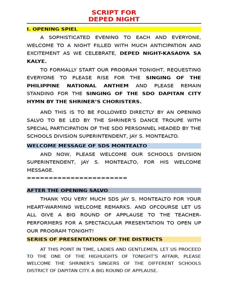 Script For Deped Night 2025 | PDF