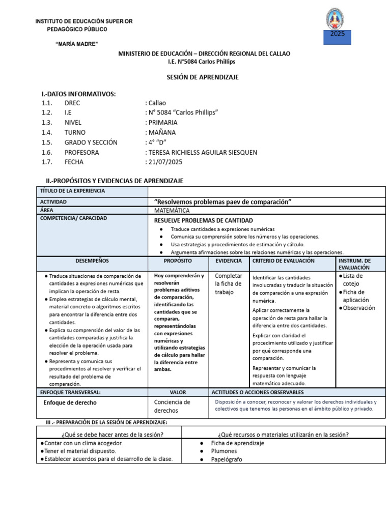 AGUILAR-MATE-21-10-Resolvemos problemas paev de comparación | PDF | Aprendizaje