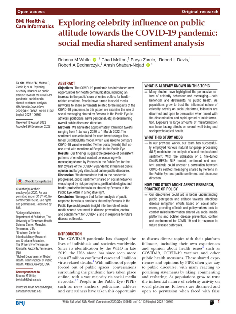 Exploring Celebrity Influence on Public Attitude Towards the COVID-19 ...