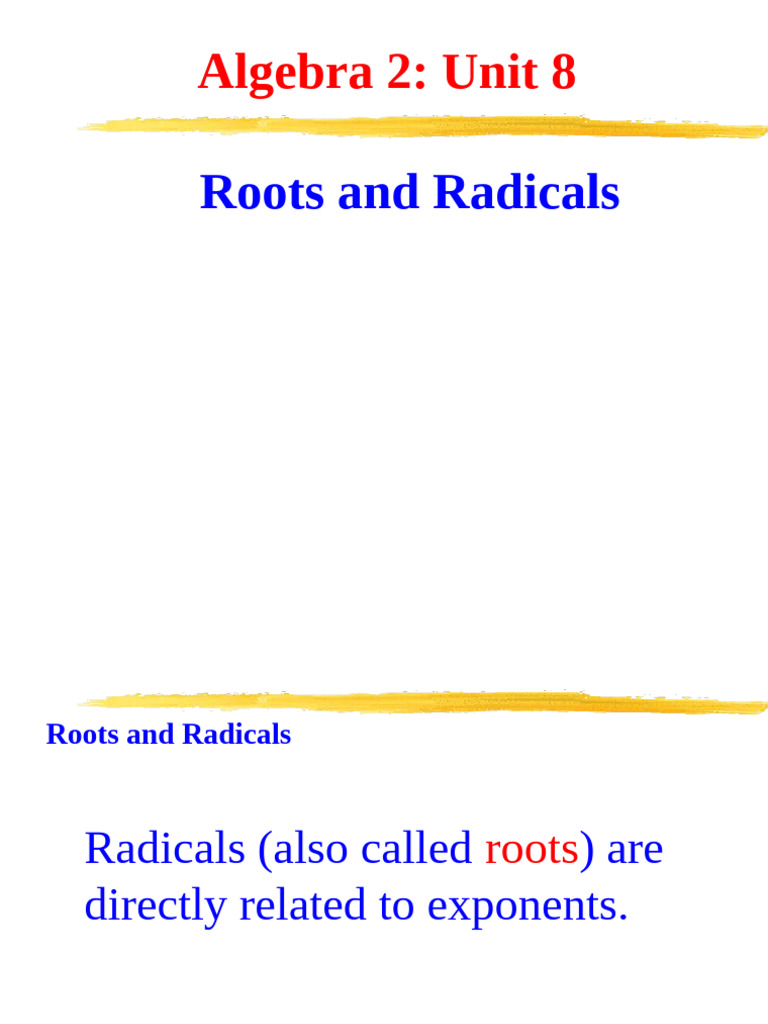 Roots and Radicals PowerPoint | PDF | Discrete Mathematics | Mathematics
