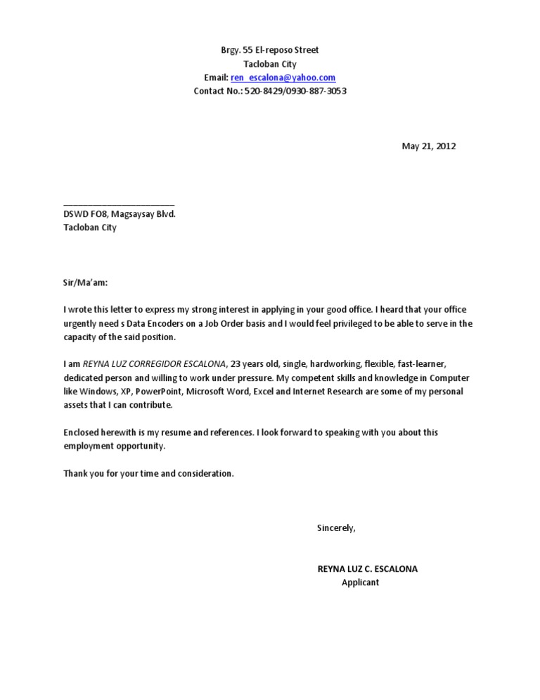 Application for Data Encoder Position | PDF | Career & Growth | Wellness