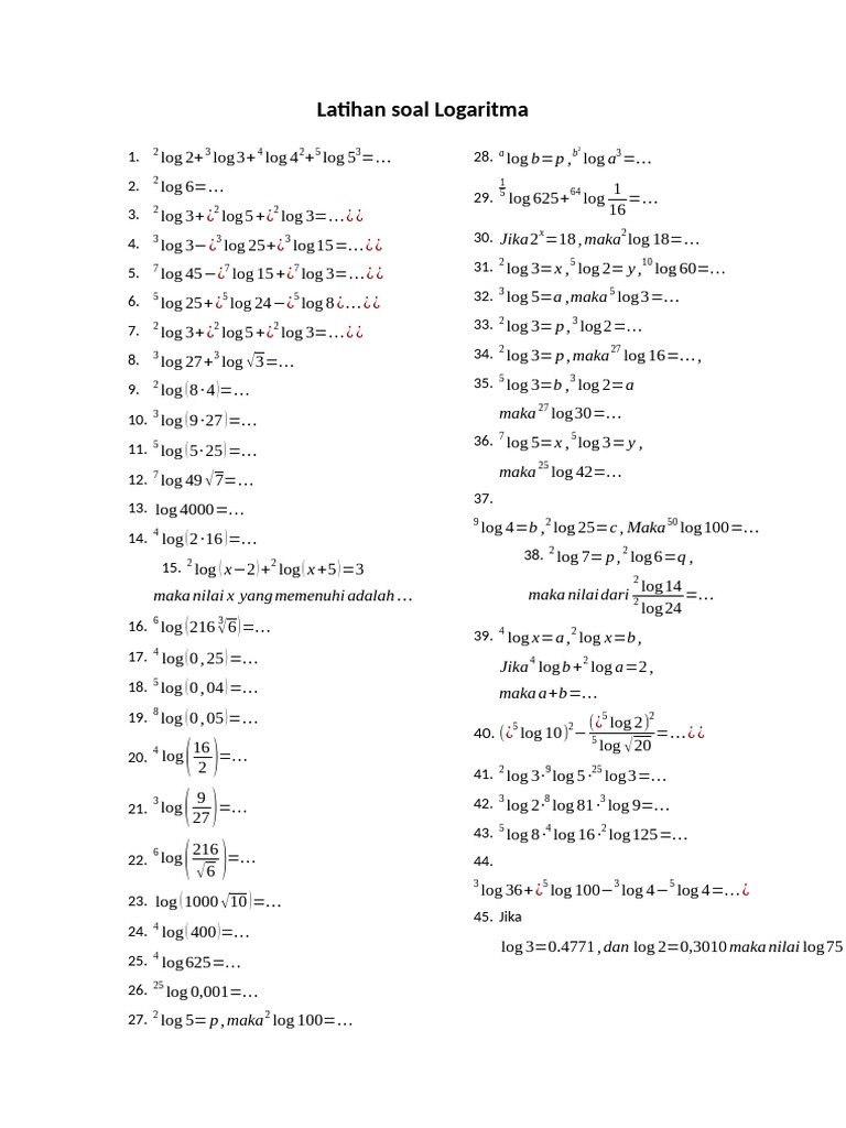 Latihan Soal Logaritma Pdf
