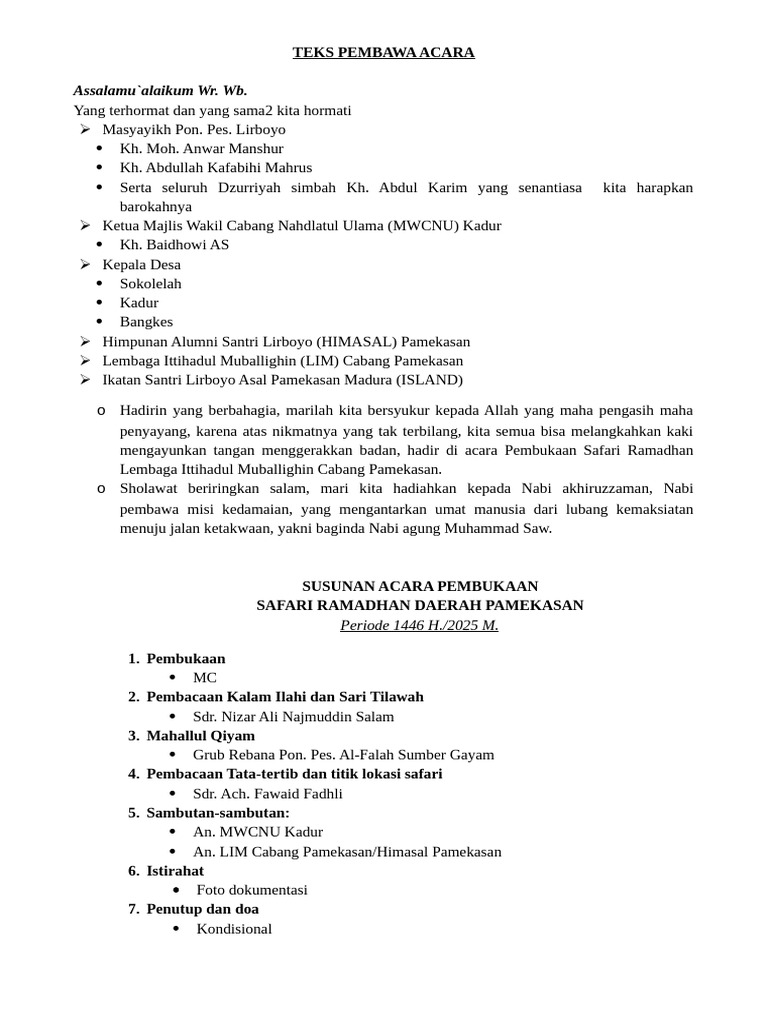 Susunan Acara Pembukaan | PDF