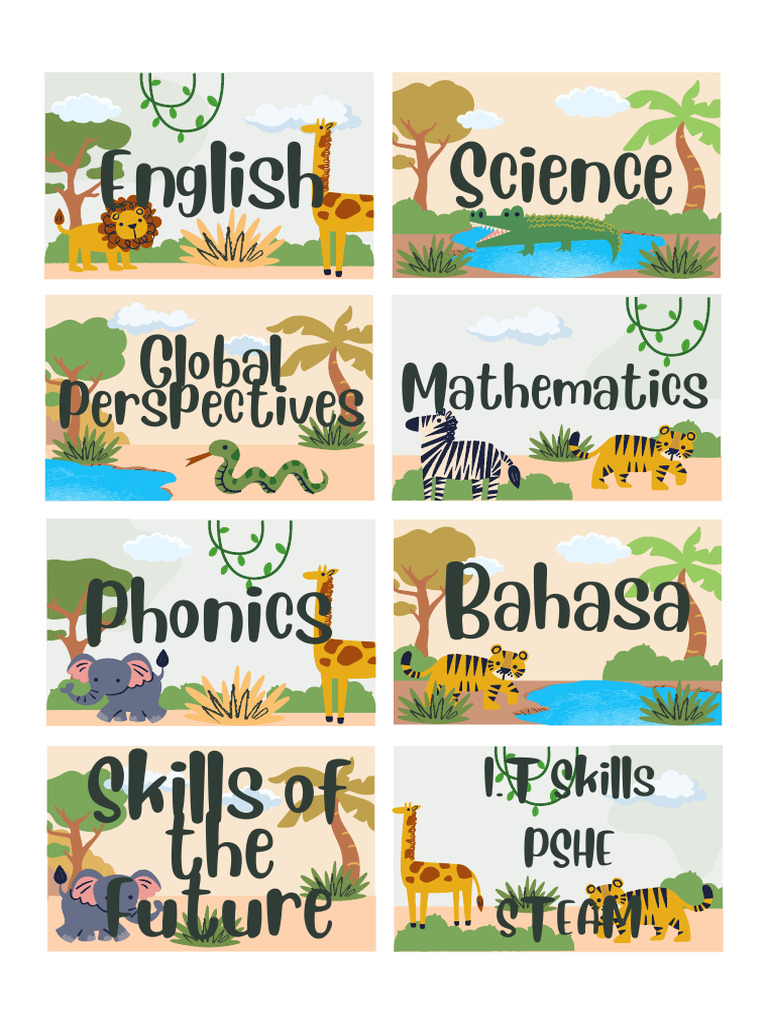 Colorful Illustrative Animal Student Name Label | PDF