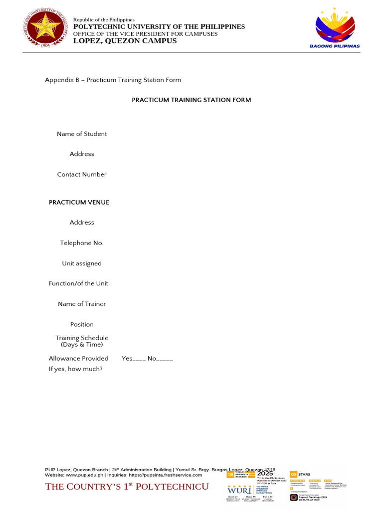 Copy of Practicum Training Station Form | PDF
