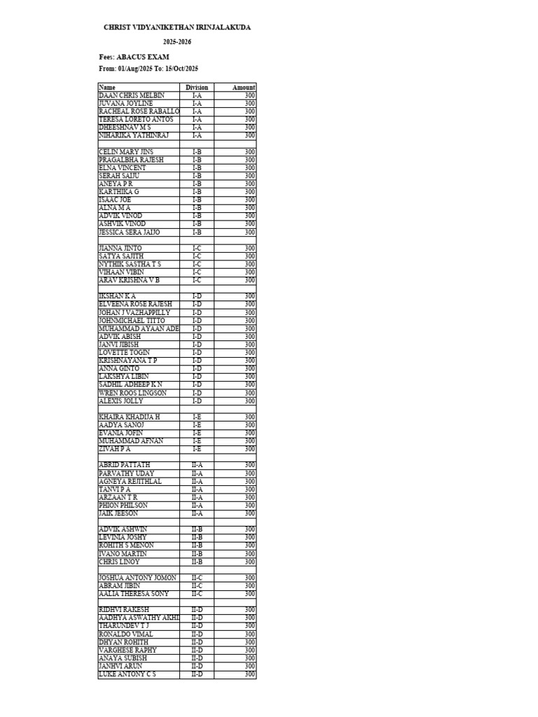 Abacus Exam Fee Colln | PDF