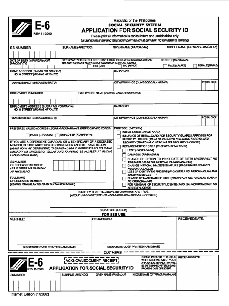 Application For SSS ID (SSS Form E-6) | PDF
