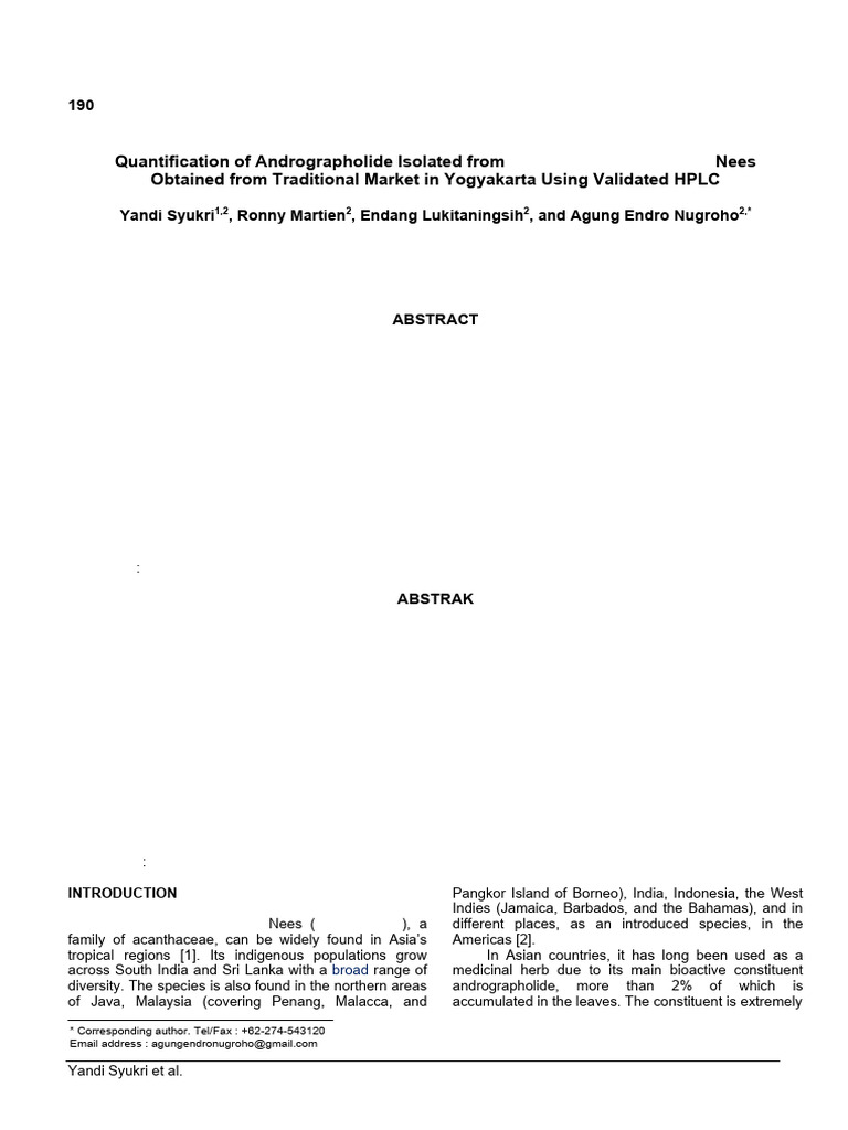 HPLC Quantification of Andrographolide | PDF | Detection Limit ...
