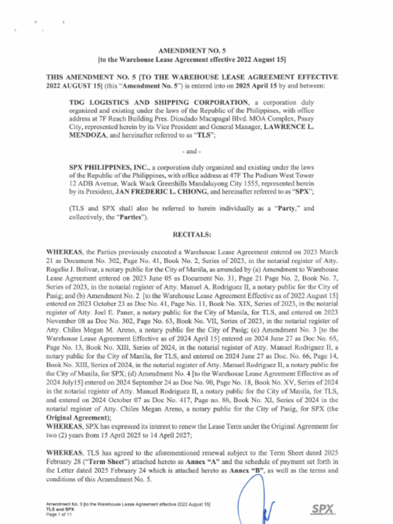 Amendment No. 5 - SPX N TDG Logistics and Shipping Corporation ...