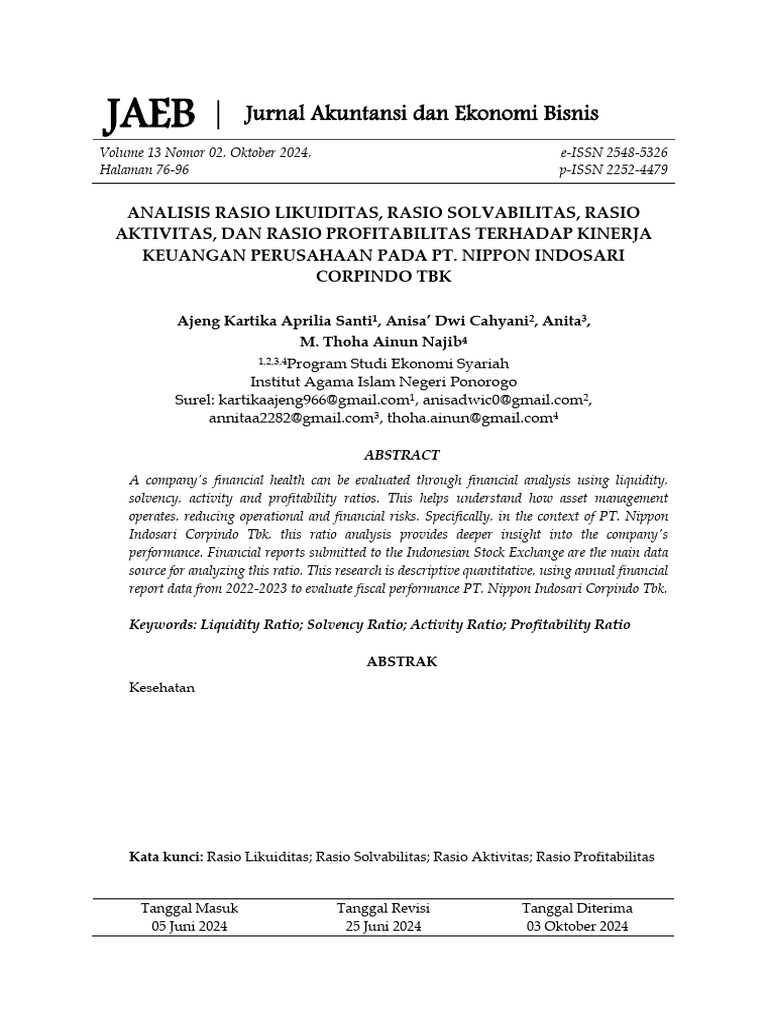 Analisis Rasio Keuangan PT Nippon Indosari | PDF