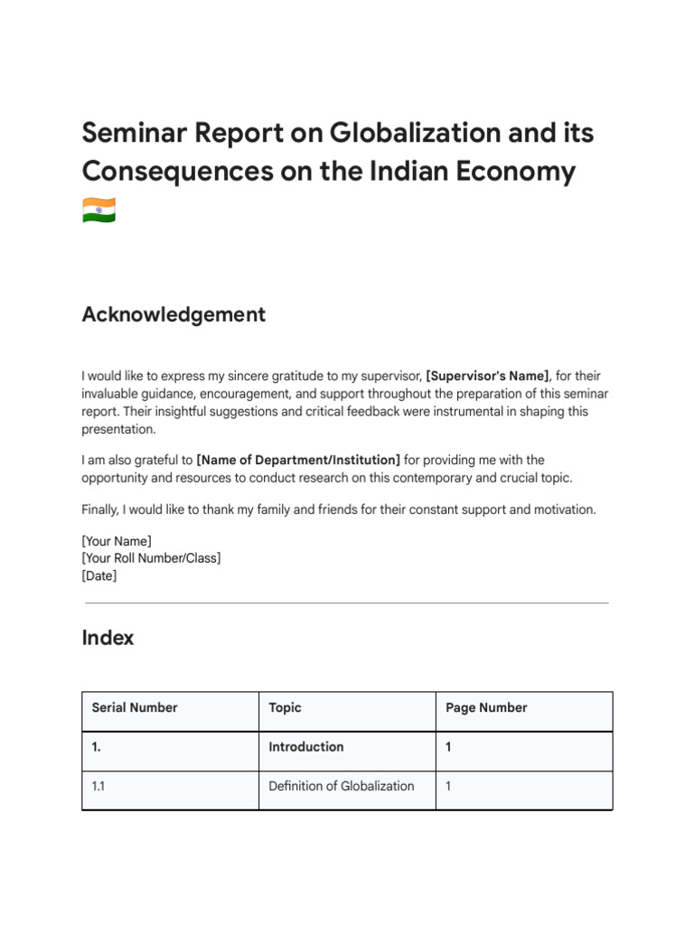 Write A Seminar On The Topic Globalization and It... | PDF ...