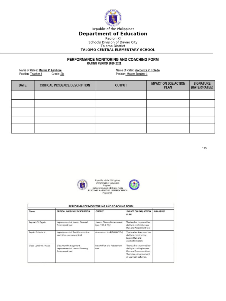 PMCF Sample Performance Monitoring and Coaching Form With Logo | PDF