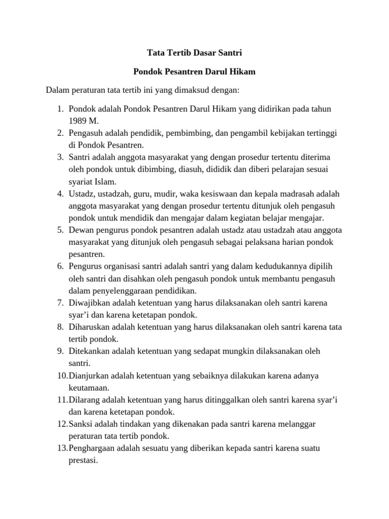 Tata Tertib Dasar Santri | PDF