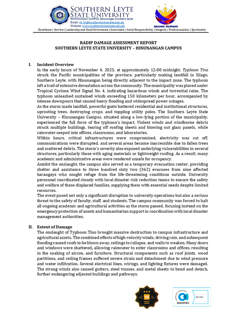 Typhoon Tino Damage Report: Hinunangan Campus | PDF | Tropical Cyclones ...