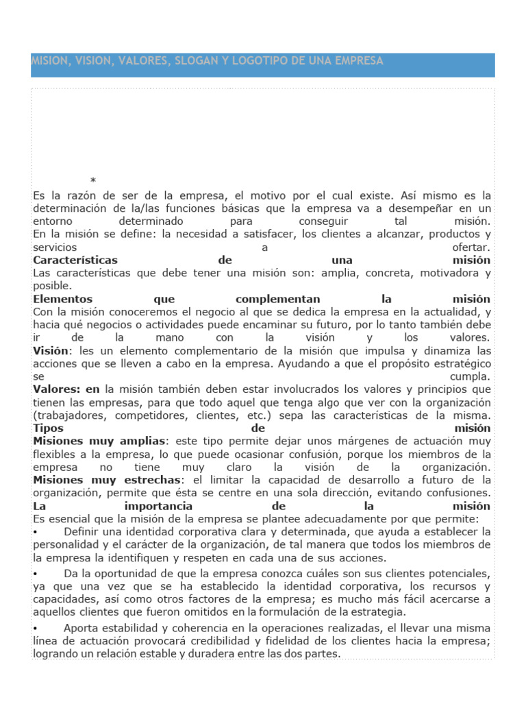 Misión, Visión y Valores Empresariales | PDF | Business