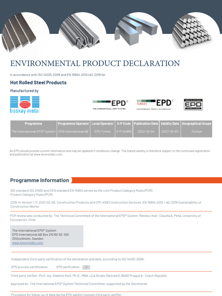 Hot Rolled Steel EPD for Türkiye | PDF | Life Cycle Assessment ...