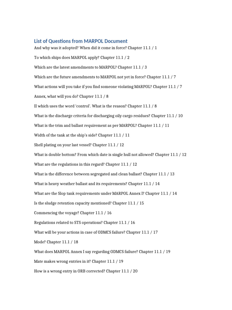 MARPOL Questions | PDF | Pollution | Shipping