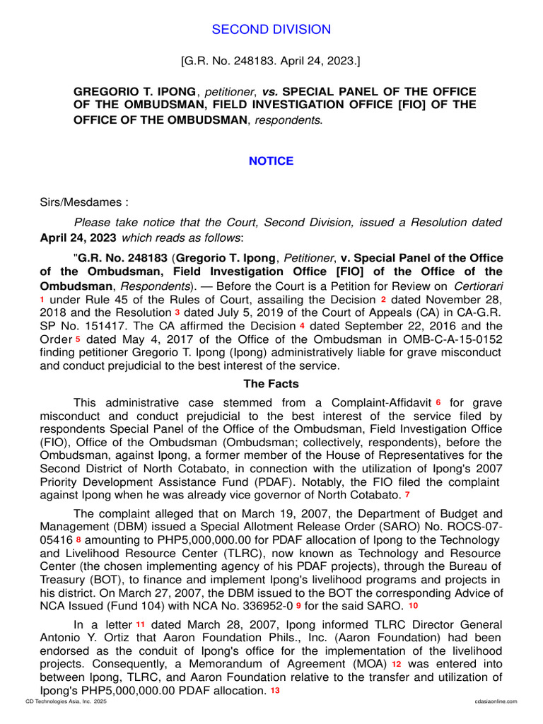 Ipong v. Special Panel of The Office of The Ombudsman | PDF | Prejudice ...