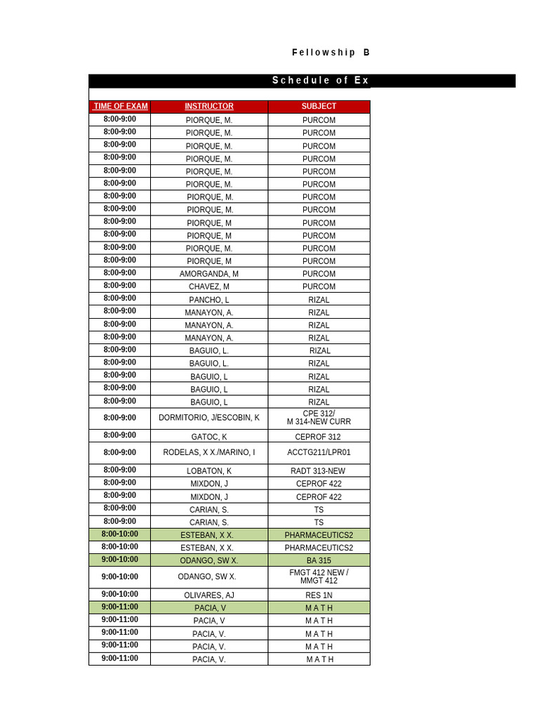 Pre Final Exam Schedules | PDF