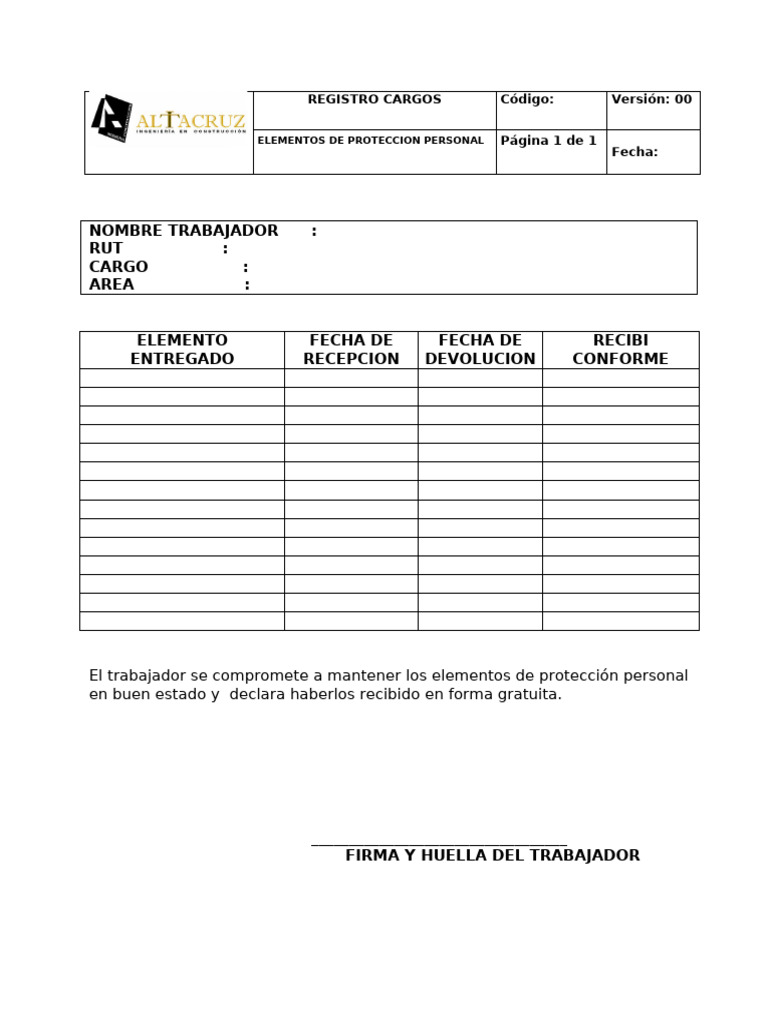 Reg - Entrega EPP Tomas Tapia | PDF
