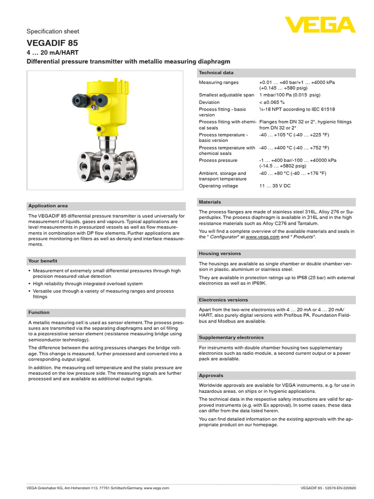 EN VEGADIF 85 4 20 Ma HART | PDF | Units Of Measurement | Transparent ...