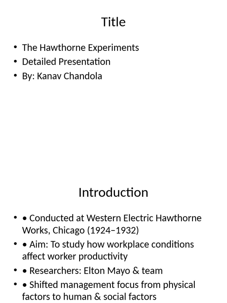Hawthorne Experiments Detailed | PDF