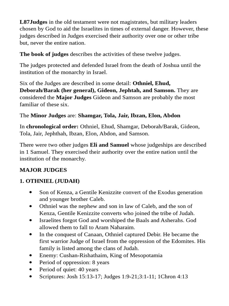 Overview of Judges in the Old Testament | PDF | Books Of Kings | Israelites