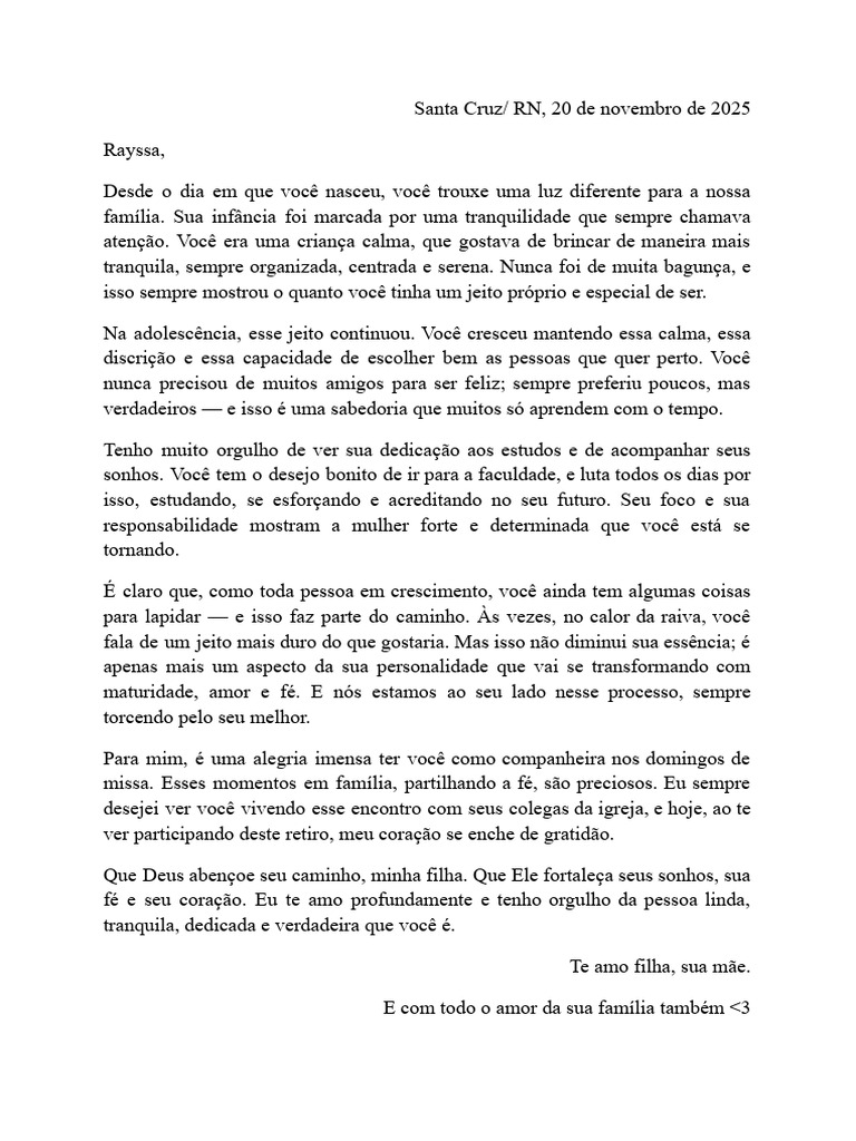 CARTA - Rayssa Maiza de Oliveira Silva | PDF