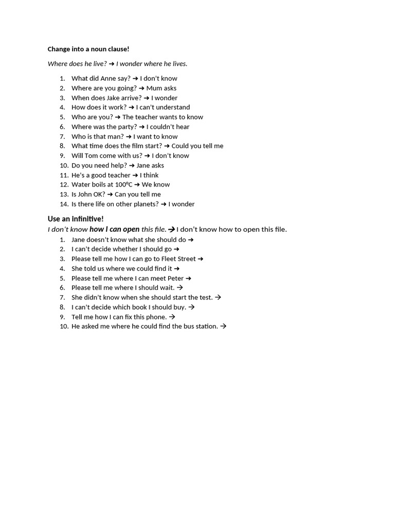 Change Into A Noun Clause | PDF