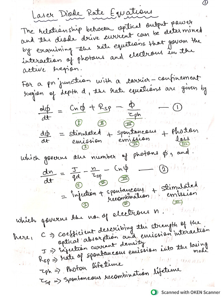 Rate Equation - Laser Diode | PDF