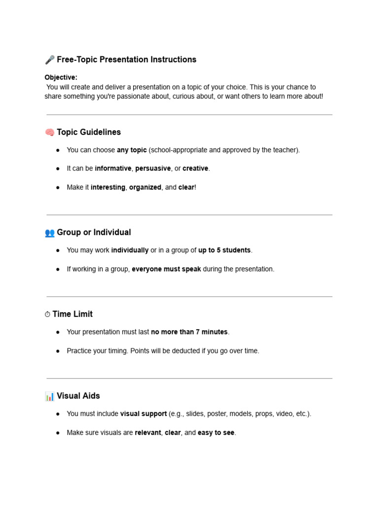 ?Free-Topic Presentation Instructions | PDF | Human Communication ...