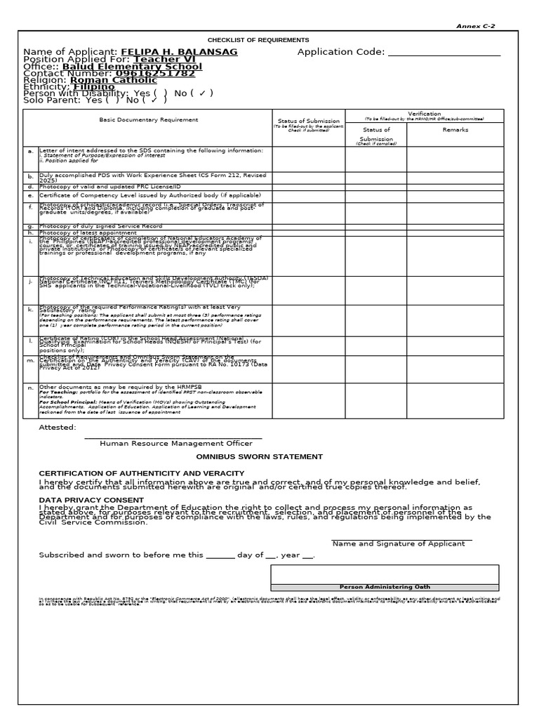 Annex C 2 Checklist of Requirements and Omnibus Sworn Statement 4 | PDF