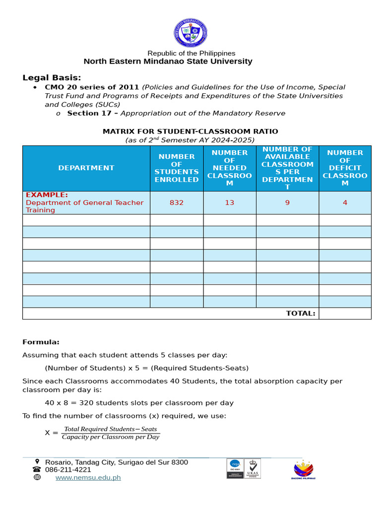Template For Student-Classroom Ratio | PDF