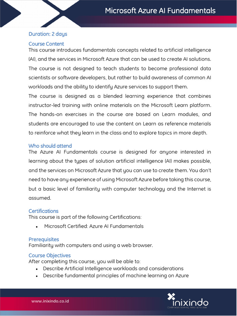 Azure AI Fundamentals Course Overview | PDF | Artificial Intelligence ...