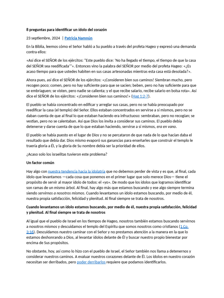 8 Preguntas para Identificar Un Ídolo Del Corazón | PDF | Amor | Cristo ...
