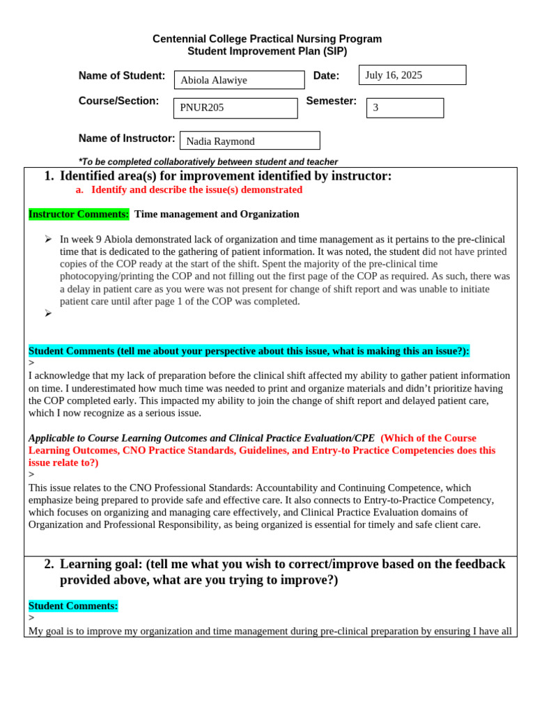 Abiola A - Organization & Time Management - (SIP) | PDF | Health Care