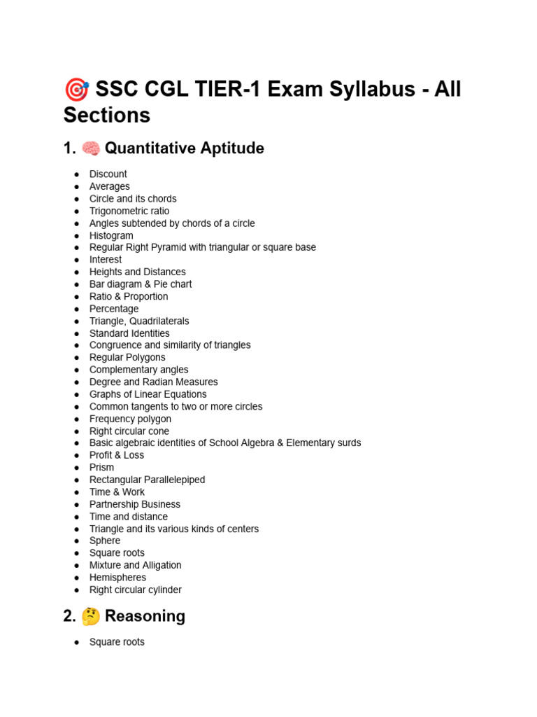 SSC CGL Exam Syllabus (Formatted for Print) | PDF | Triangle | Circle