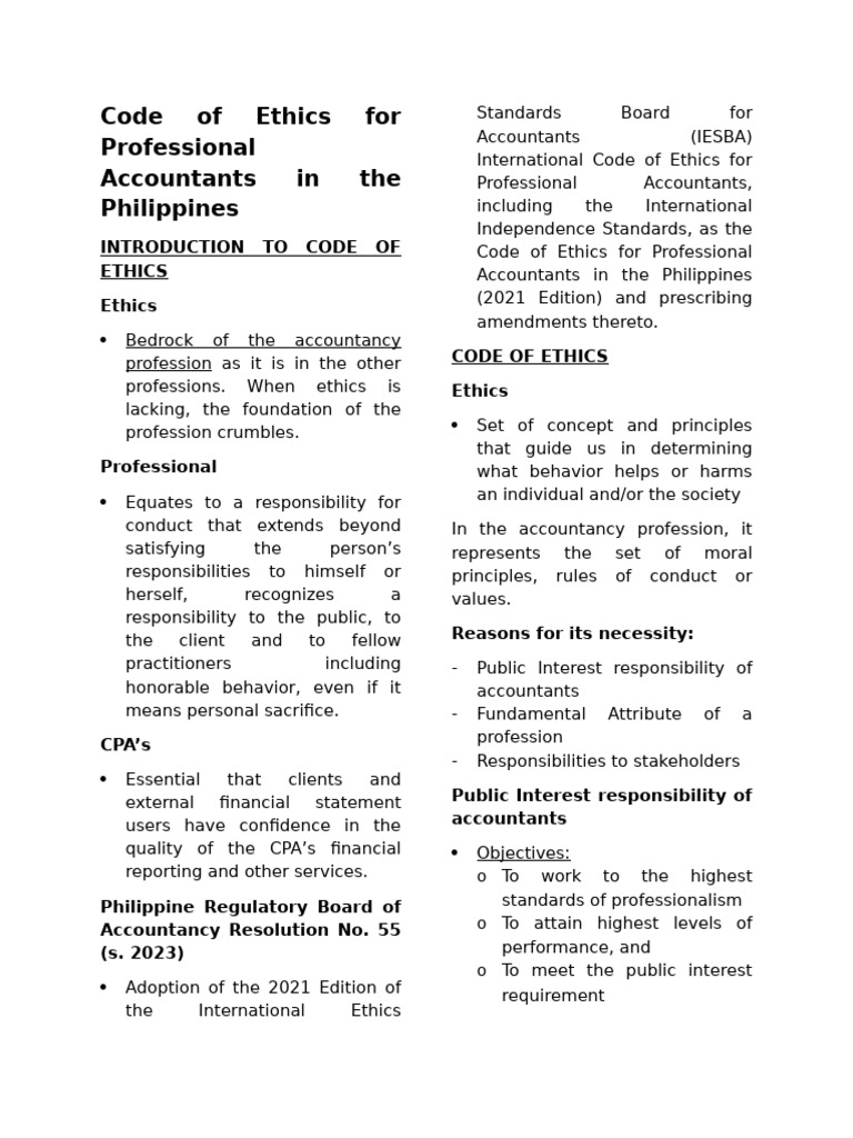 Code of Ethics For Professional Accountants in The Philippines - A ...